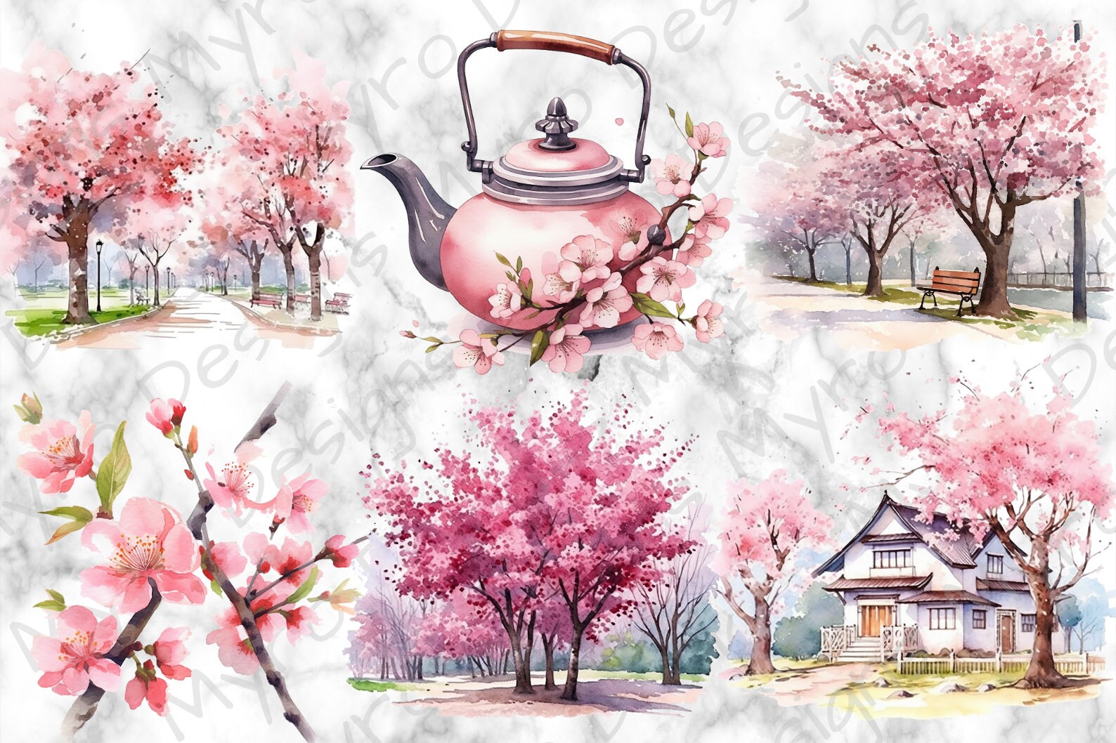 Watercolor Sakura Blossoms Clipart. Japanese Cherry Blossom - Etsy