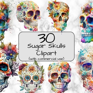 Watercolor Sugar Skulls Clipart. Digital Art & Sublimation. PNG Format ...