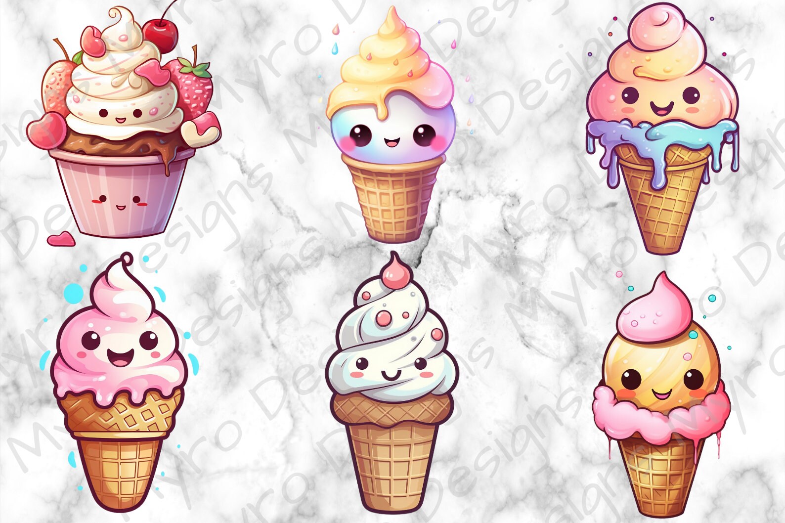 Kawaii Ice Cream Clipart. Digital Art & Sublimation. PNG Format ...
