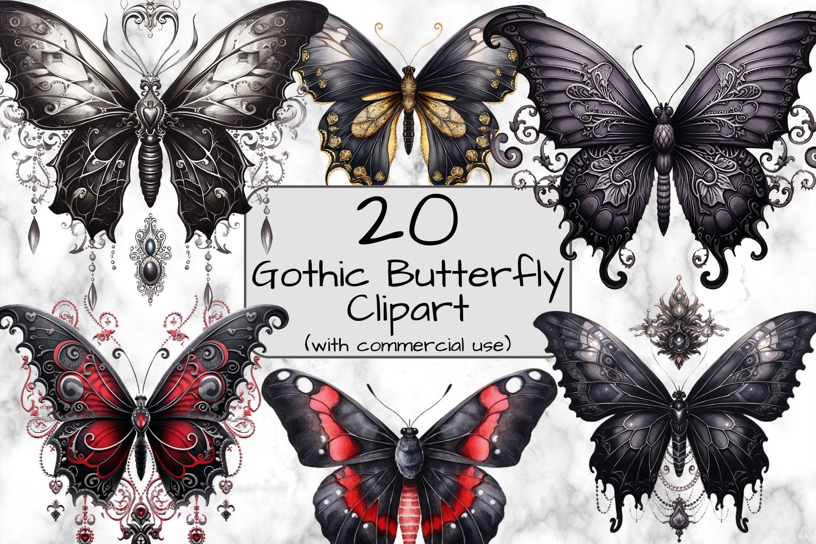Watercolor Gothic Butterfly Clipart. Gothic Clipart. PNG Format ...