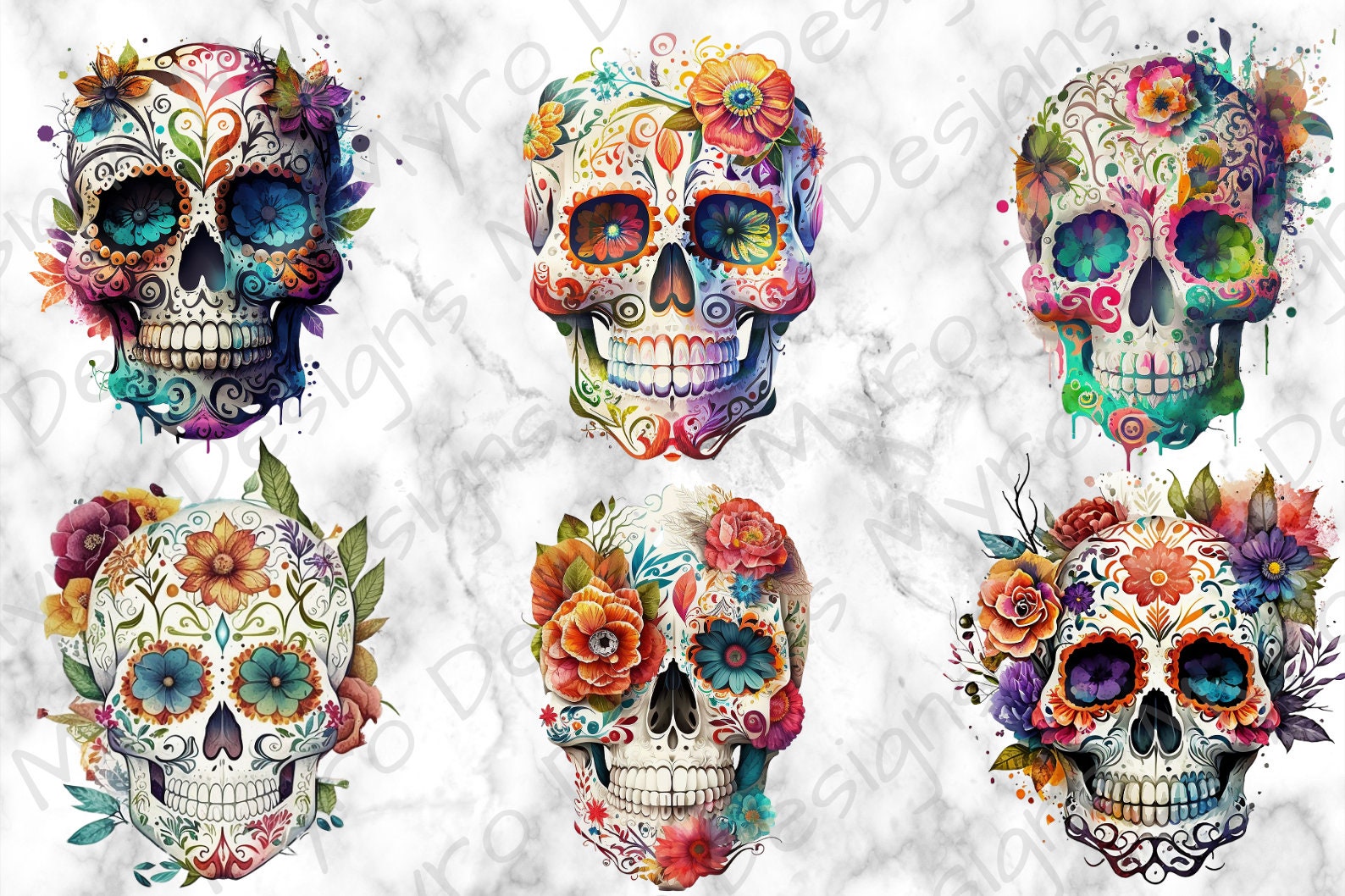 Watercolor Sugar Skulls Clipart. Digital Art & Sublimation. - Etsy