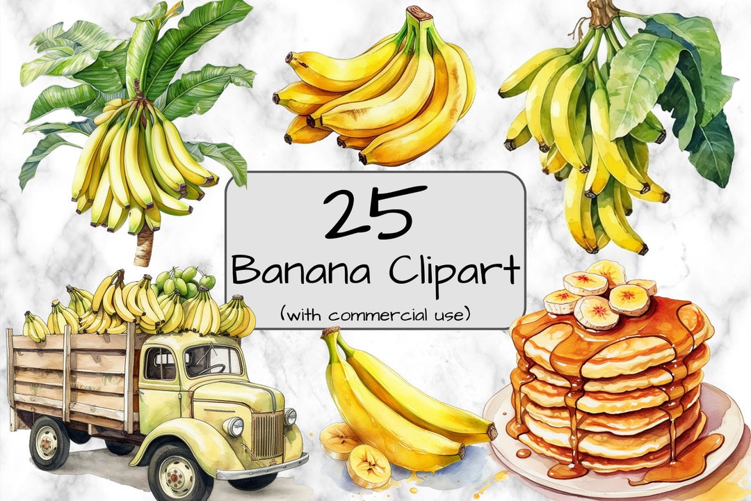 Watercolor Banana Clipart. Fruit Clipart. PNG Format. Transparent ...