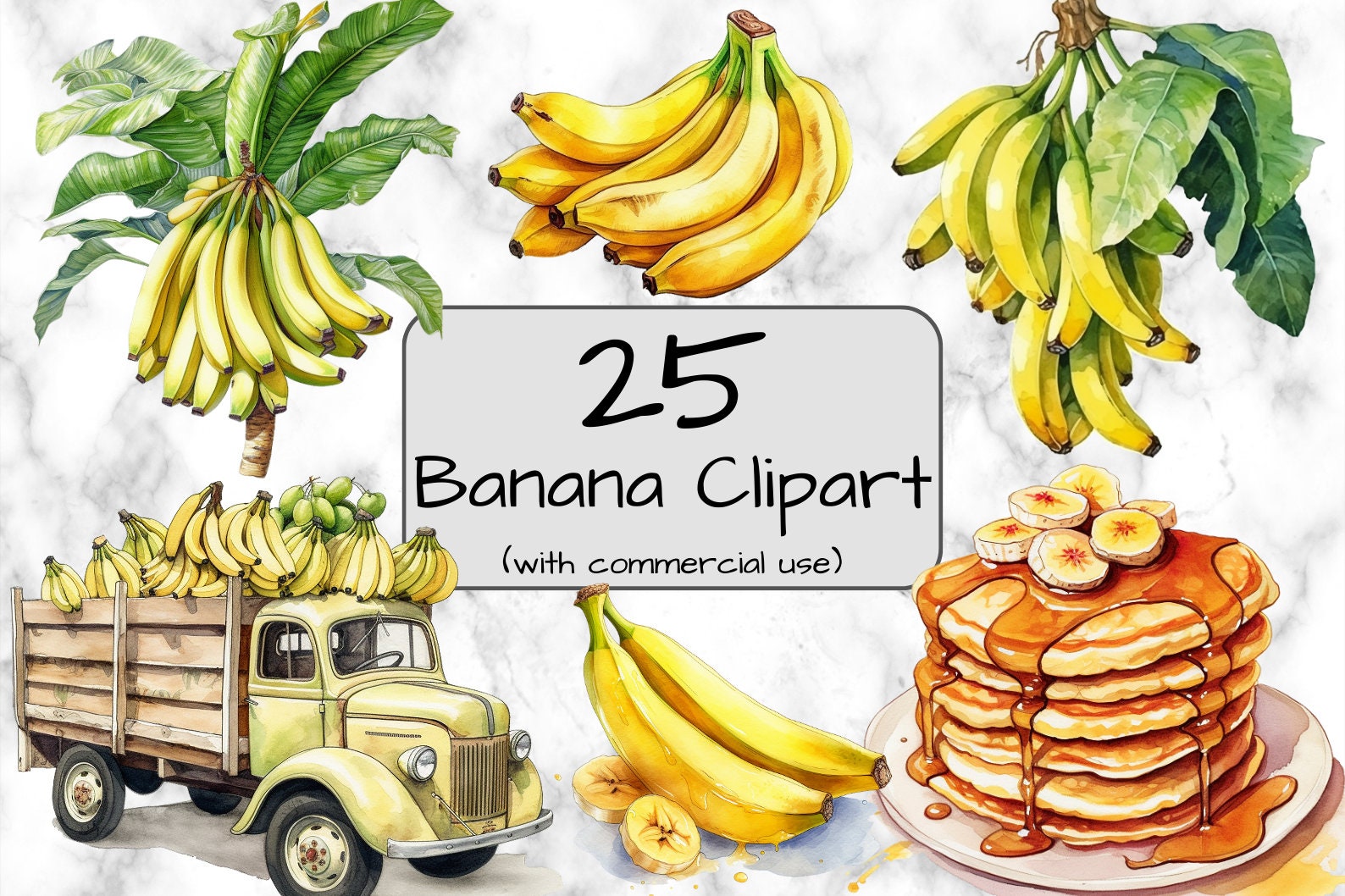 Watercolor Banana Clipart. Fruit Clipart. PNG Format. Transparent ...