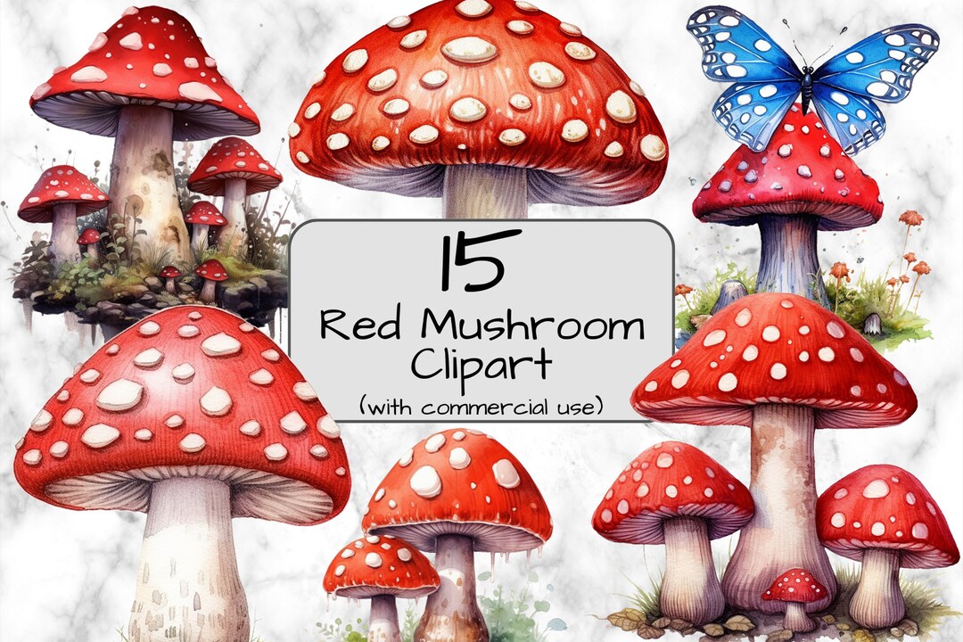 Watercolor Red Mushroom Clipart. PNG Format. Transparent Background ...