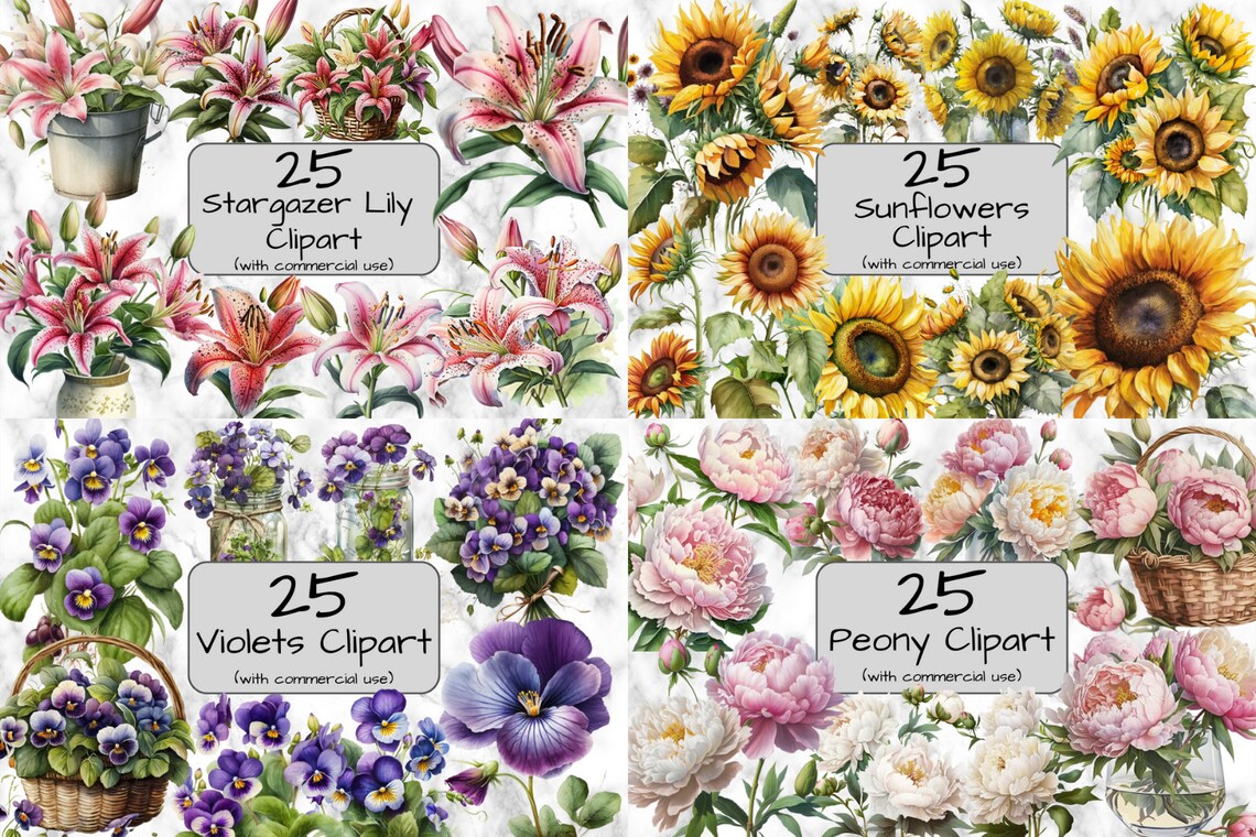 300 Flowers MEGAPACK. Watercolor Clipart. Spring Flowers. Digital Art ...