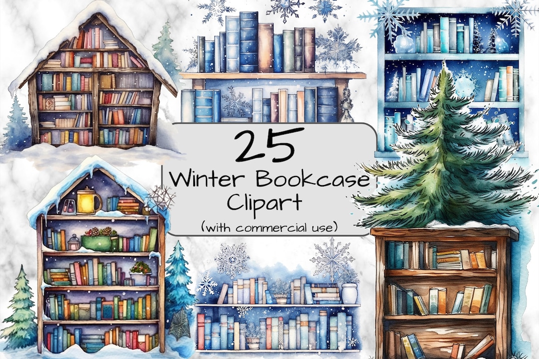 Watercolor Winter Bookcase Clipart. Winter Clipart. PNG Format ...