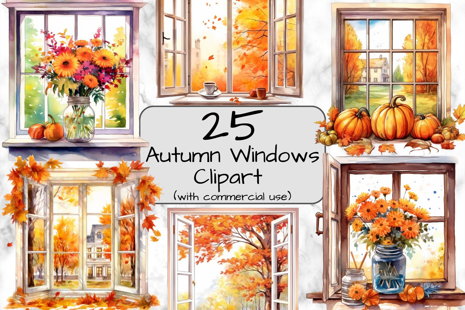 Watercolor Autumn Windows Clipart. Autumn Clipart. PNG Format ...