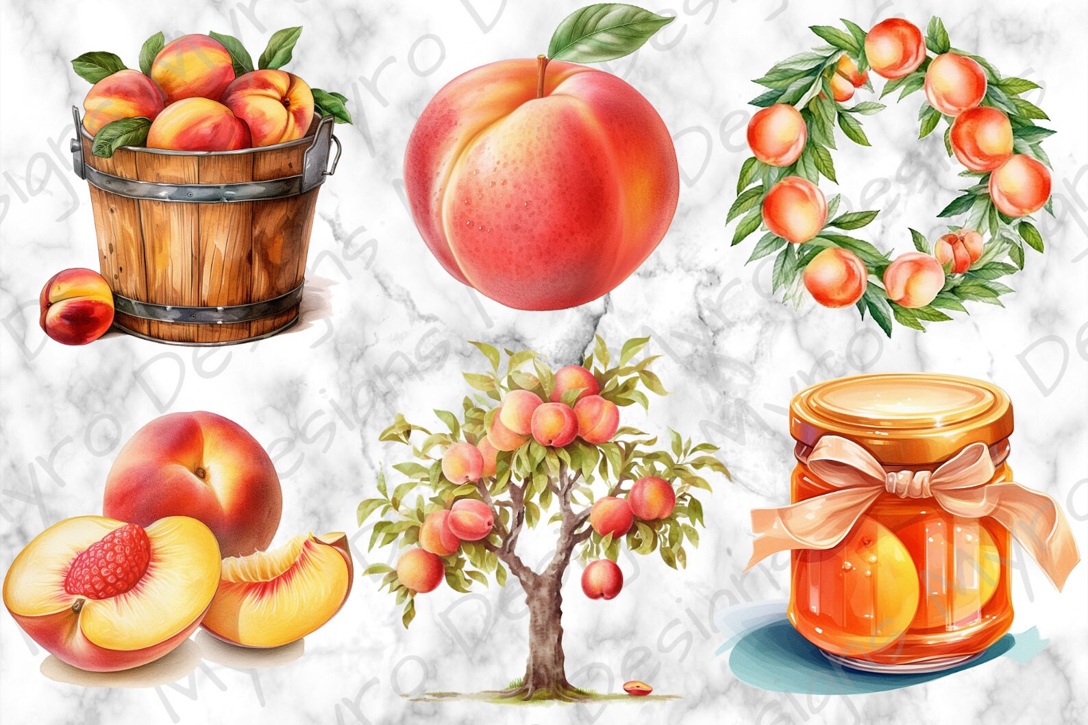 Watercolor Peaches Clipart. Fruit Clipart. PNG Format. - Etsy