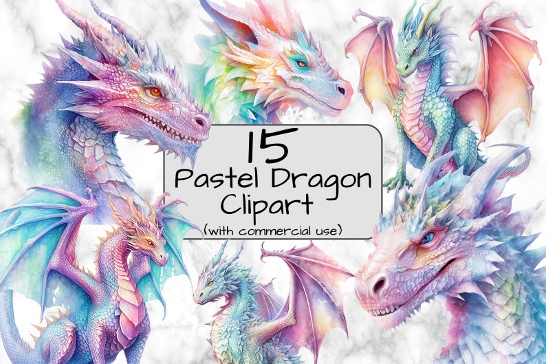 Watercolor Pastel Dragon Clipart. Fantasy Clipart. PNG Format. - Etsy