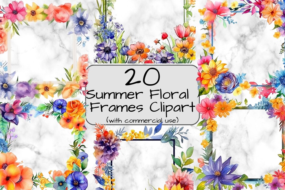 Watercolor Summer Floral Frames Clipart. Summer Clipart. Frame Clipart ...