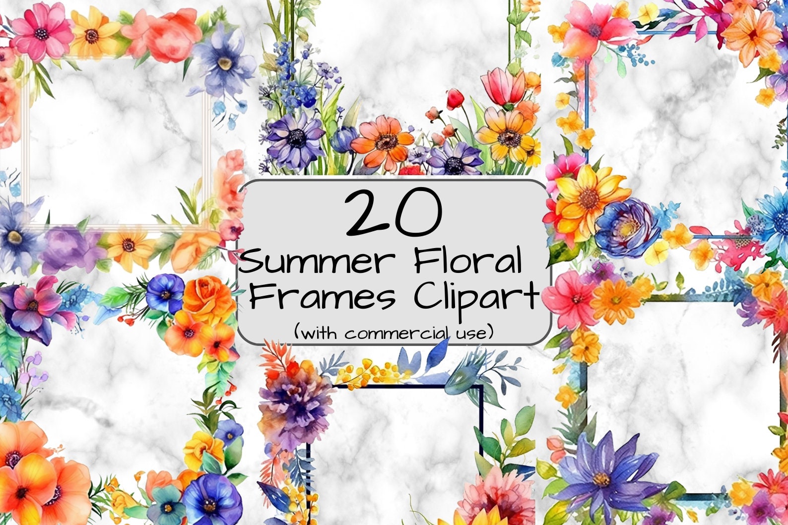 Watercolor Summer Floral Frames Clipart. Summer Clipart. Frame Clipart ...
