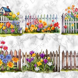 Watercolor Spring Fences Clipart. Garden Clipart. PNG Format ...
