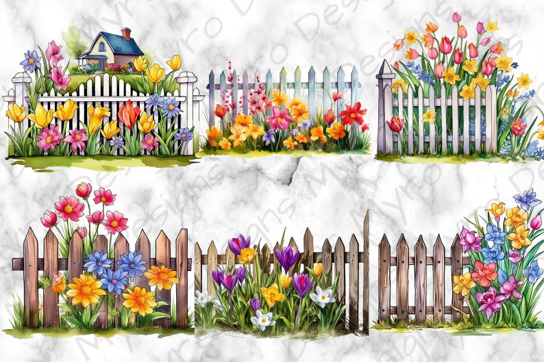 Watercolor Spring Fences Clipart. Garden Clipart. PNG Format. - Etsy