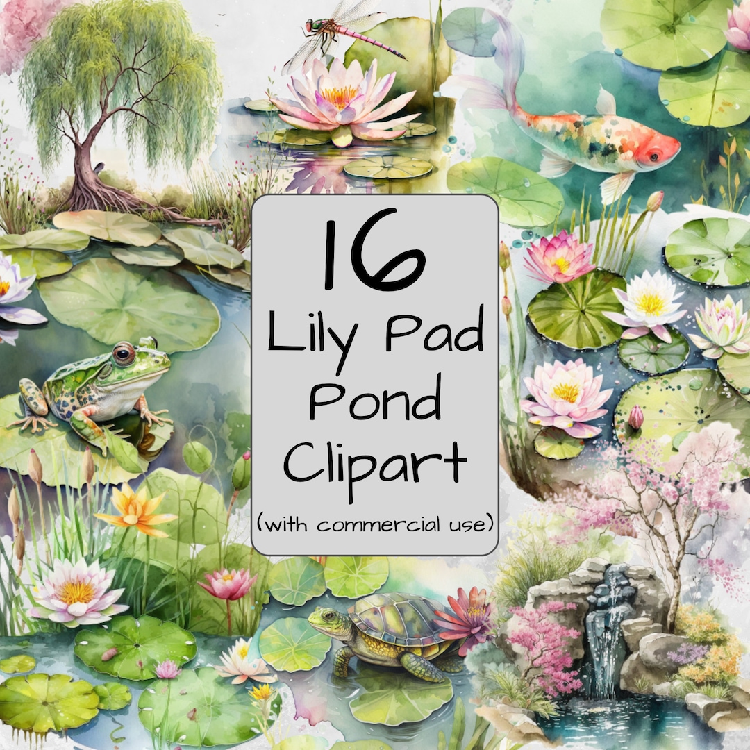 Watercolor Lily Pond Clipart, Frog Pond, Turtle Pond, Spring Clipart ...