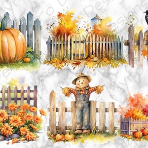 Watercolor Autumn Fence Clipart. Fall Clipart. PNG Format. Transparent ...
