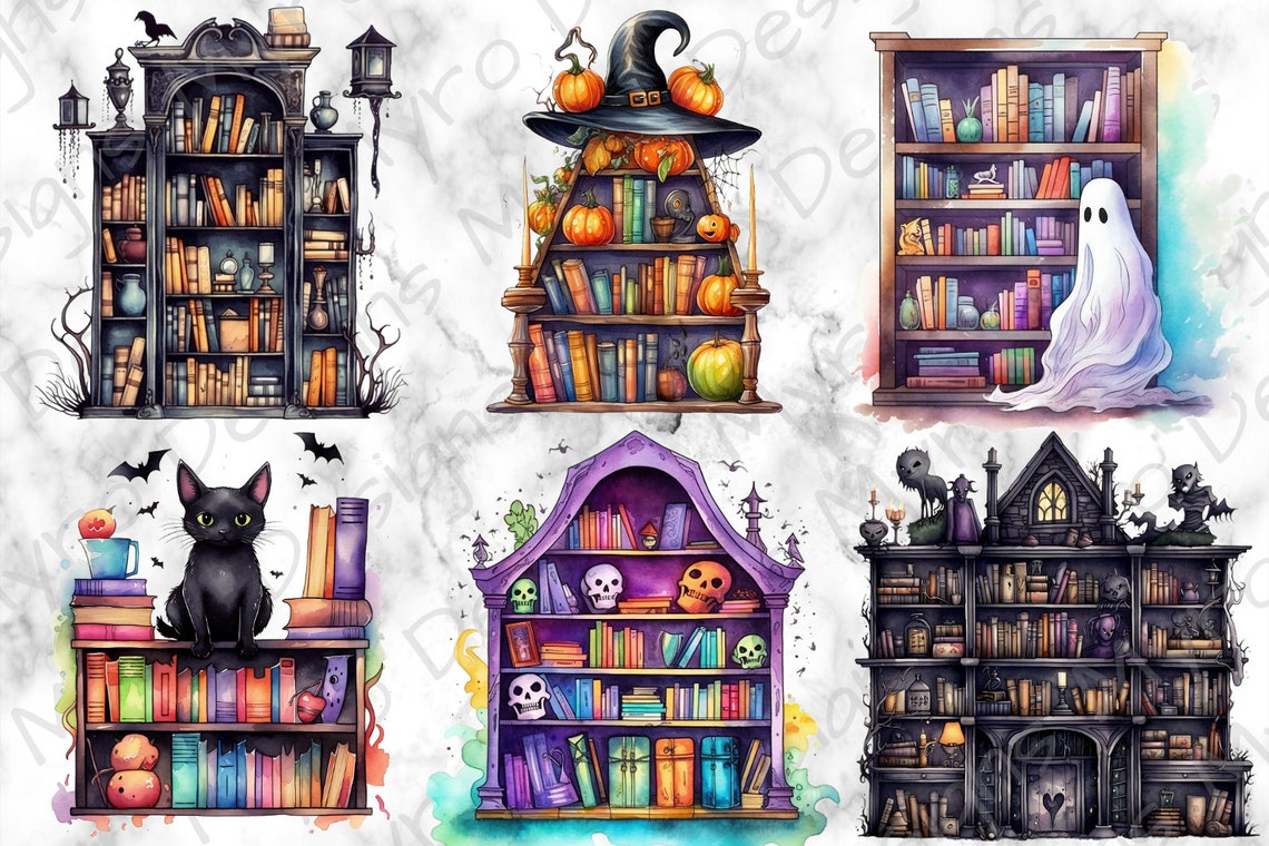 Watercolor Haunted Bookcase Clipart. Halloween Clipart. PNG Format ...