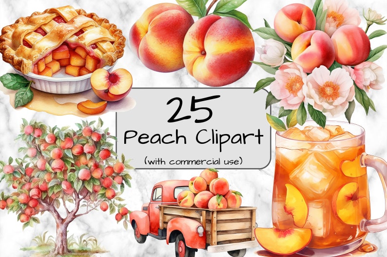 Watercolor Peaches Clipart. Fruit Clipart. PNG Format. - Etsy