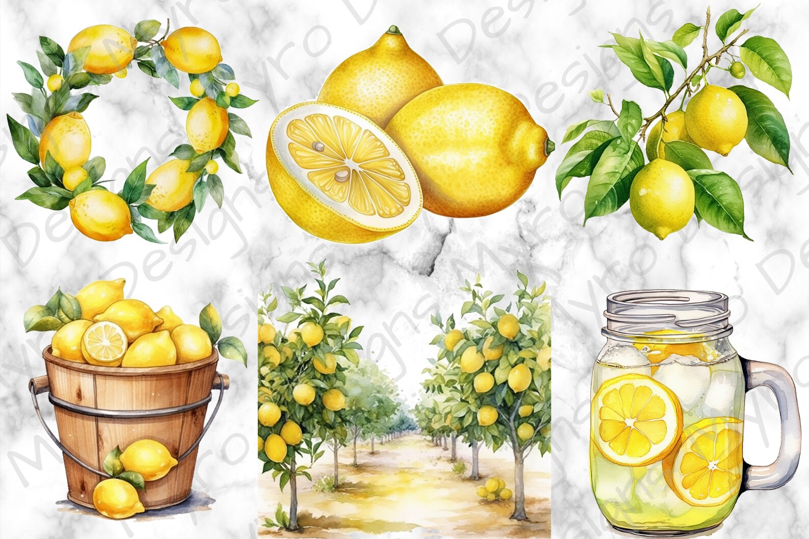 Watercolor Lemon Clipart. Fruit Clipart. PNG Format. - Etsy