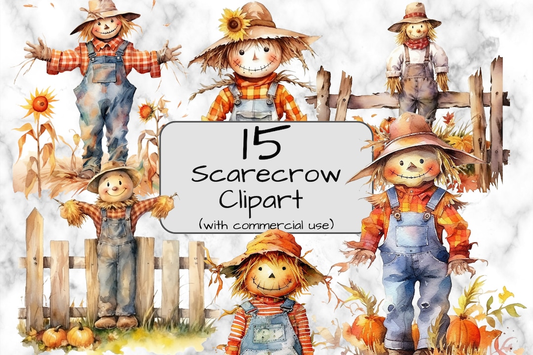 Watercolor Scarecrow Clipart. Autumn Clipart. PNG Format. Transparent ...