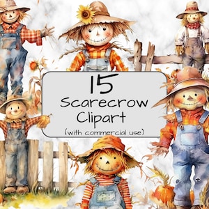 Watercolor Scarecrow Clipart. Autumn Clipart. PNG Format. Transparent ...