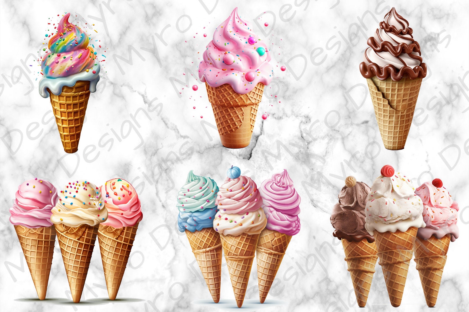 Ice Cream Clipart. Digital Art & Sublimation. PNG Format. - Etsy