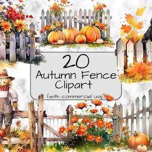 Watercolor Autumn Fence Clipart. Fall Clipart. PNG Format. Transparent ...