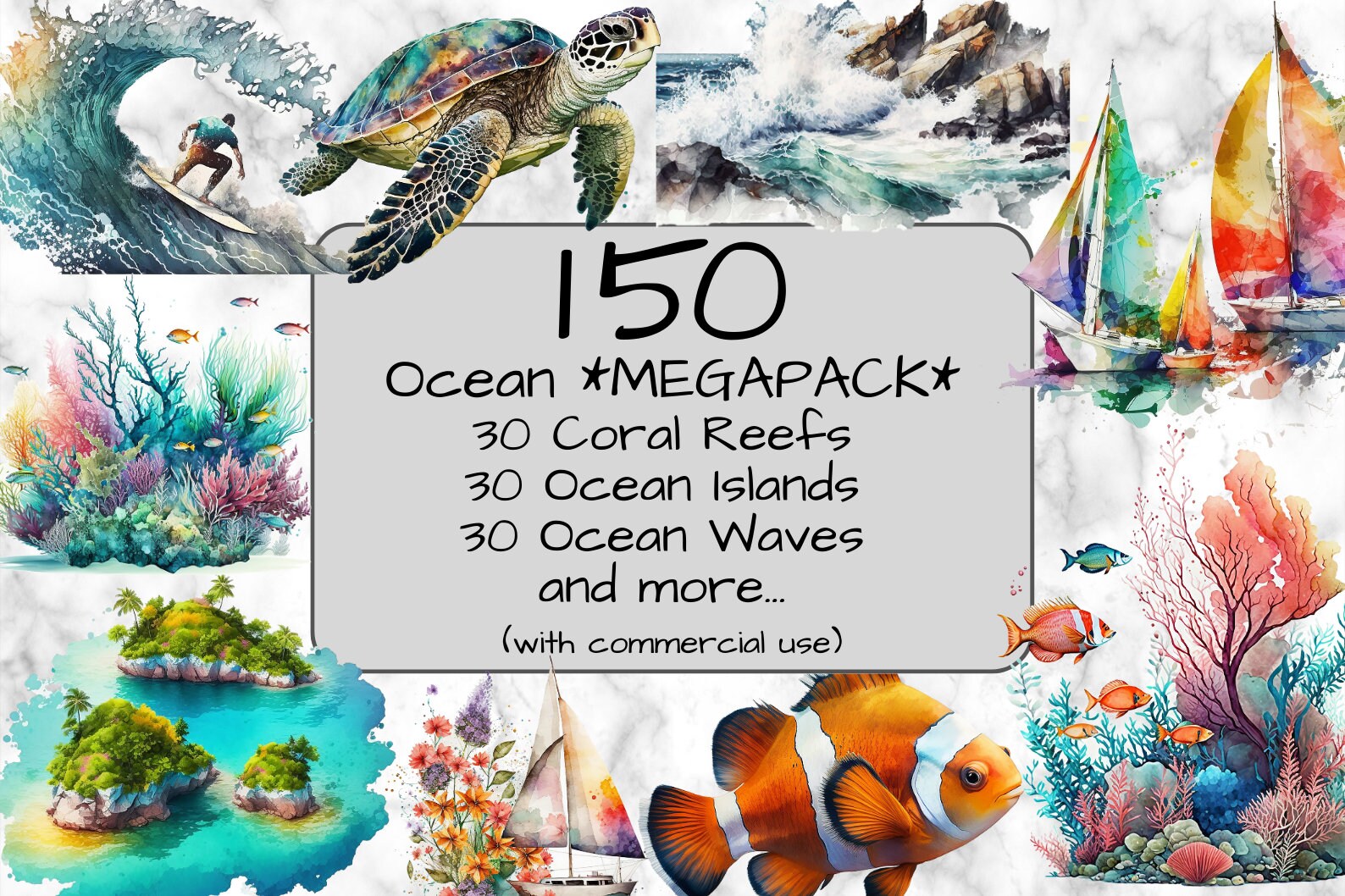 150 Ocean Theme Clipart MEGAPACK. Digital Art & Sublimation. - Etsy