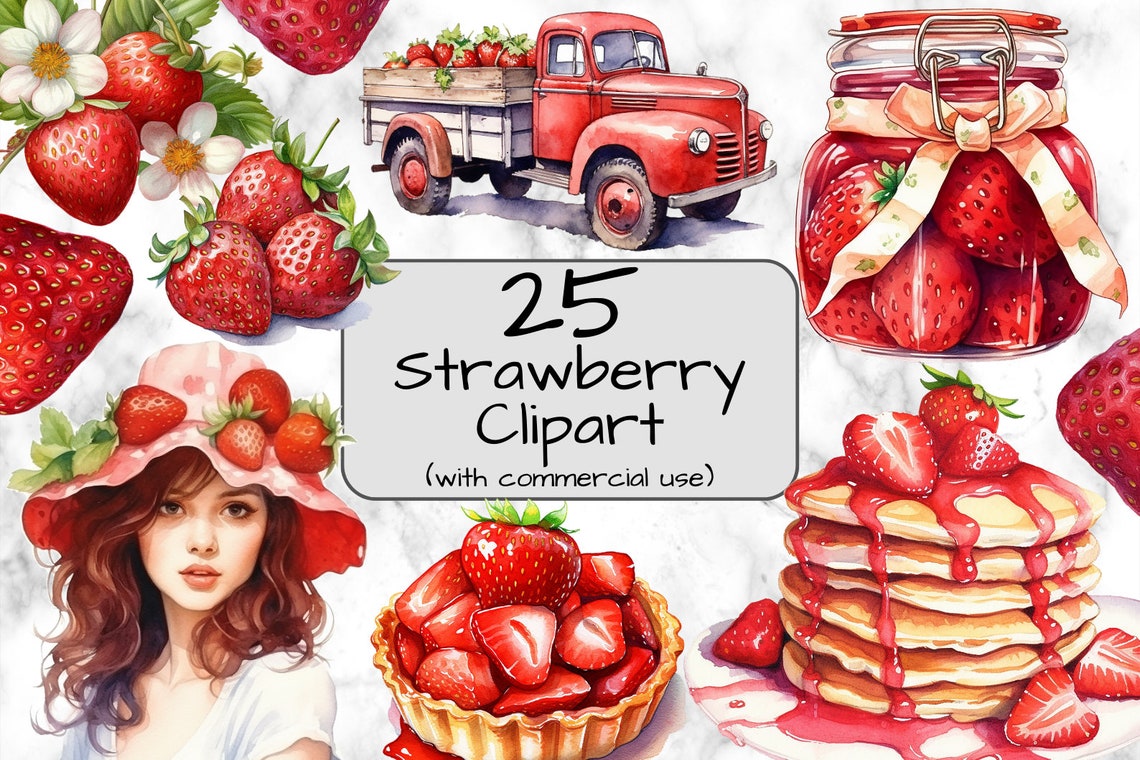 Watercolor Strawberry Clipart. Fruit Clipart. PNG Format. Transparent ...
