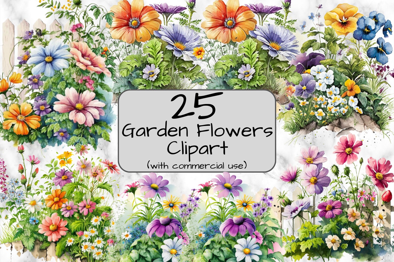Watercolor Garden Flowers Clipart. Spring Garden Clipart. - Etsy
