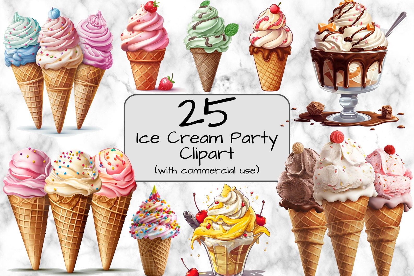 Ice Cream Clipart. Digital Art & Sublimation. PNG Format. - Etsy