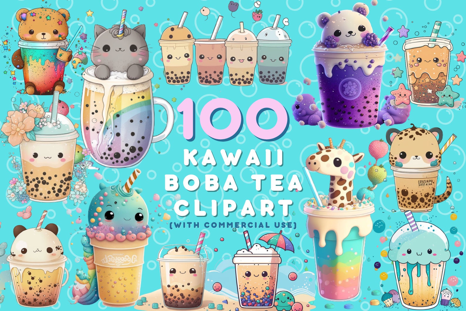 100 Kawaii Boba Tea Clipart Bubble Tea Clipart Kawaii Png - Etsy UK