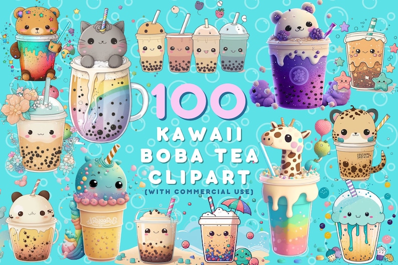 100 Kawaii Boba Tea Clipart Bubble Tea Clipart Kawaii Png - Etsy