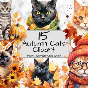 Watercolor Autumn Cats Clipart. Autumn Clipart. PNG Format. Transparent ...