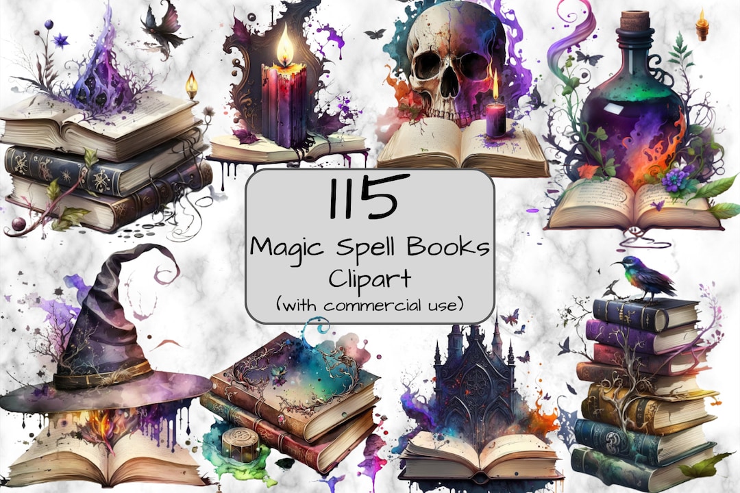 115 Magic Spell Books Clipart, Watercolor Digital Art & Sublimation ...
