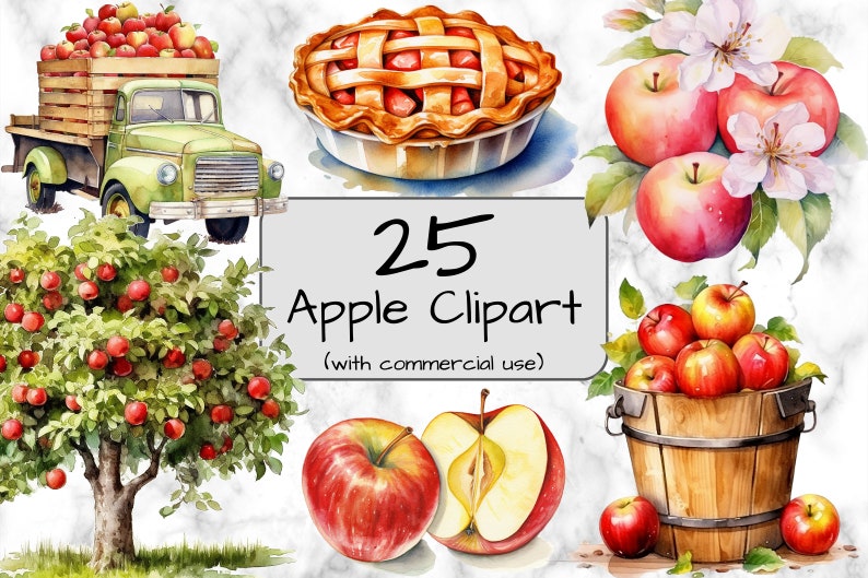 Watercolor Apple Clipart. Fruit Clipart. PNG Format. - Etsy