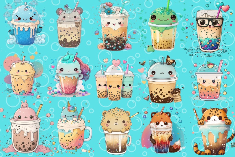 100 Kawaii Boba Tea Clipart Bubble Tea Clipart Kawaii Png - Etsy