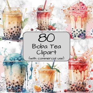 Watercolor Boba Tea Clipart, Bubble Tea Clipart, Kawaii Png, Food ...
