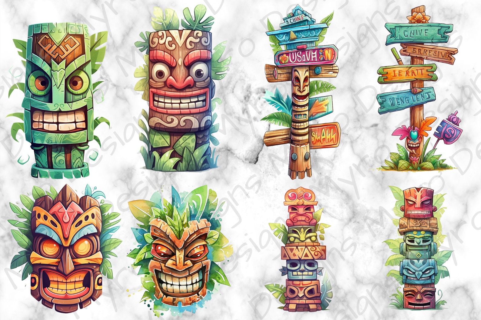 Watercolor Tiki Clipart. Tropical Clipart. PNG Format. Transparent ...
