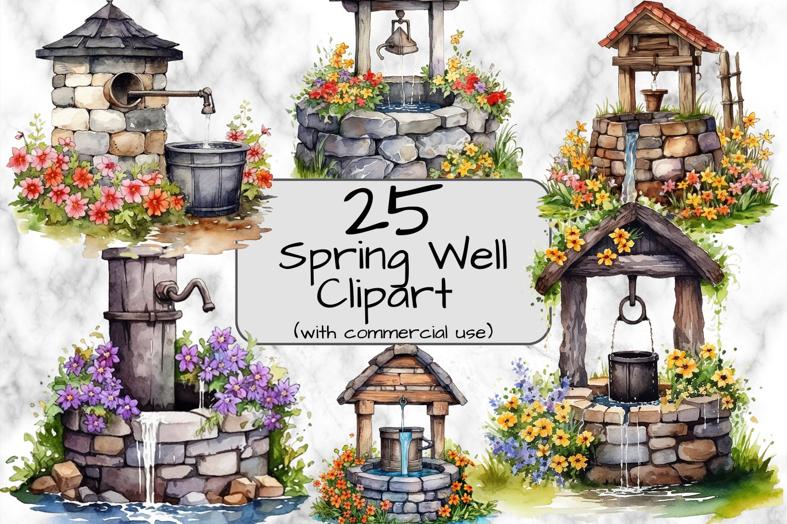 Spring Well Clipart. Watercolor Style. PNG Format. Transparent ...
