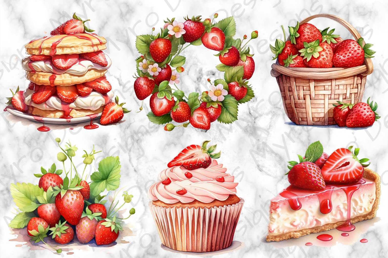 Watercolor Strawberry Clipart. Fruit Clipart. PNG Format. - Etsy