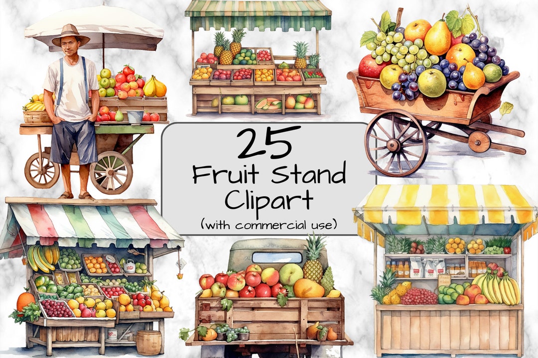 Watercolor Fruit Stand Clipart. Fruit Clipart. PNG Format. Transparent ...