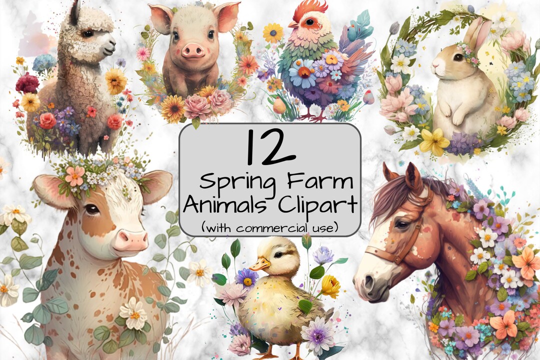 Spring Farm Animals Digital Art & Sublimation, Farm Animals Clip Art ...