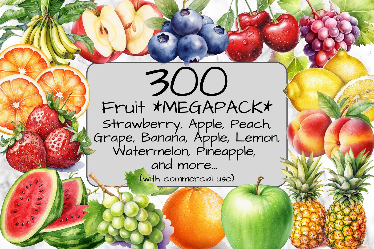 300 Fruits MEGAPACK. Fruit Clipart. PNG Formant. Transparent - Etsy