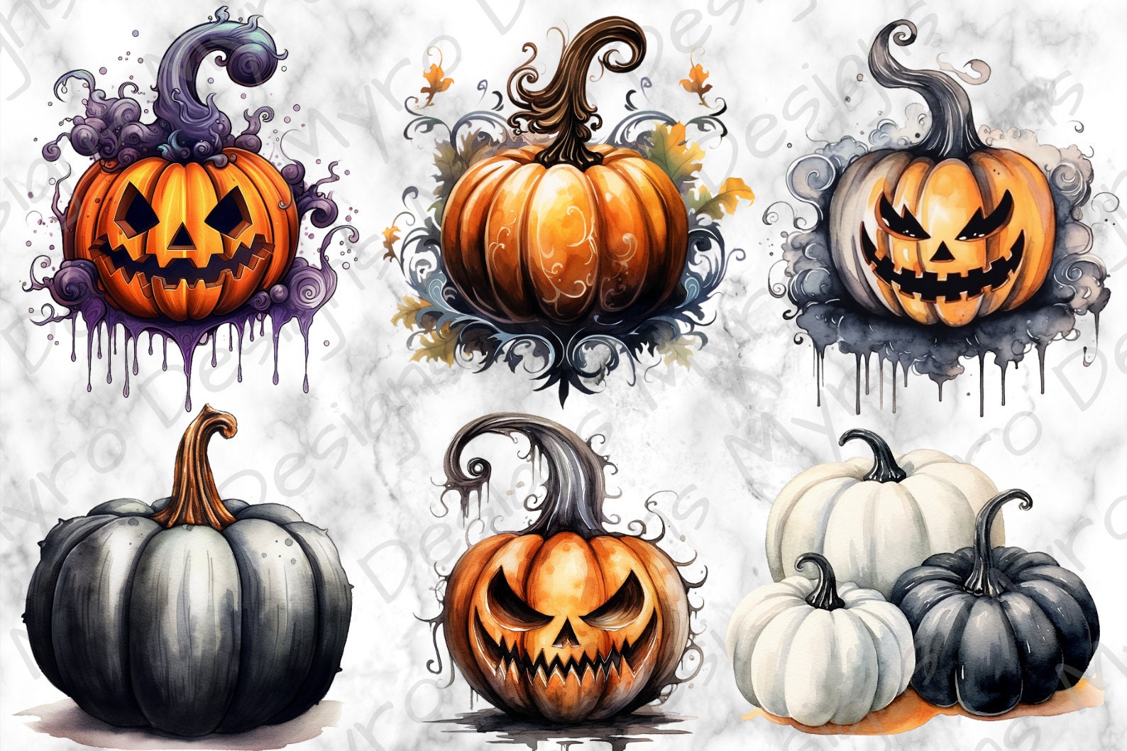 Watercolor Dark Pumpkin Clipart. Halloween Clipart. PNG - Etsy