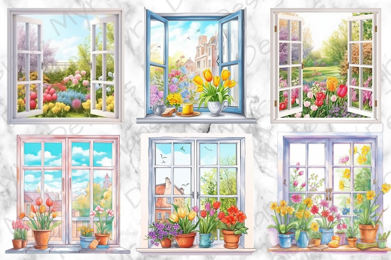 Spring Window Clipart. Watercolor Clipart. PNG Format. Transparent ...