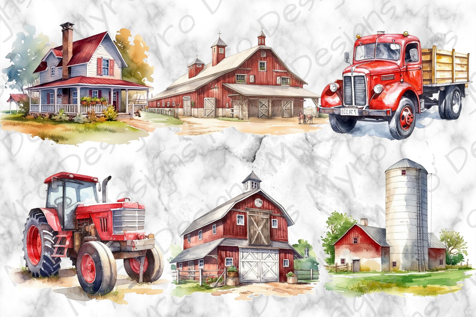 Watercolor Red Farm Clipart. on the Farm Clipart. PNG Format. - Etsy