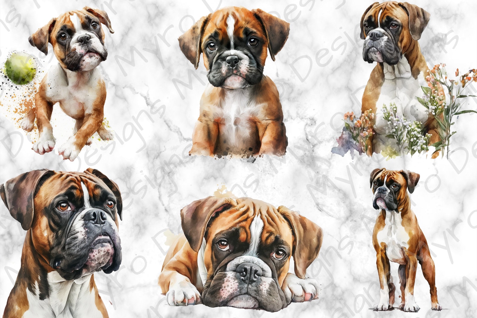 Watercolor Boxer Dog Clipart. Digital Art & Sublimation. Boxer Clip Art ...