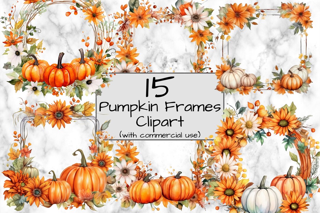 Watercolor Pumpkin Frames Clipart. Autumn Clipart. PNG Format ...