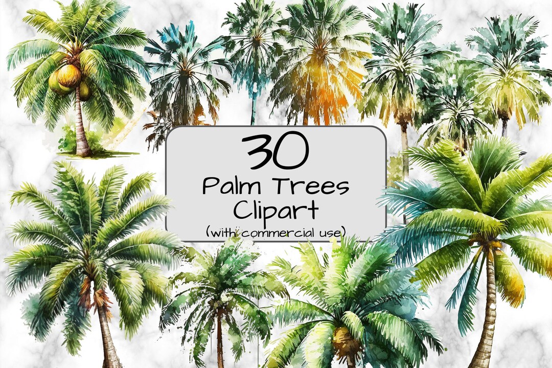 Watercolor Palm Trees Clipart. Digital Art & Sublimation. Tropical ...