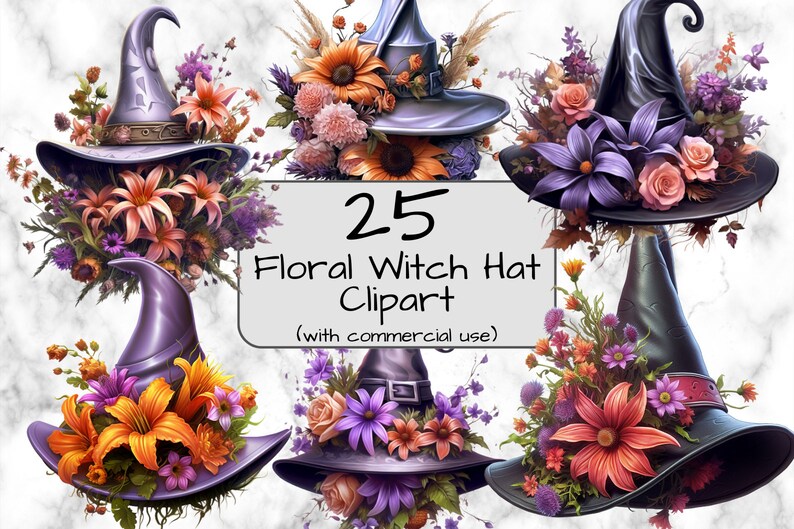 Watercolor Floral Witch Hat Clipart. Witch Clipart. Halloween - Etsy